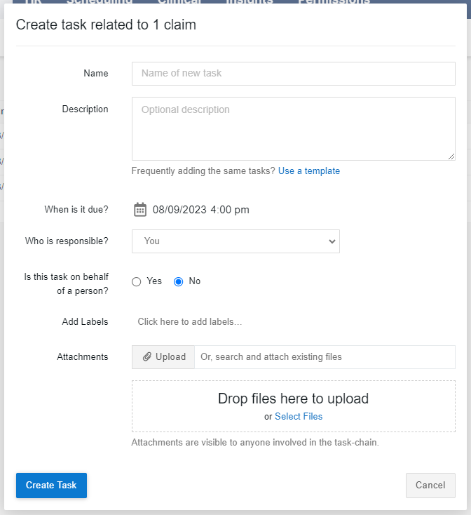 How To: Create a New Task from the Claims Module