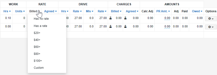 Knowledge: "Billed" Filters for the "Rate" Column in the Billing Screen
