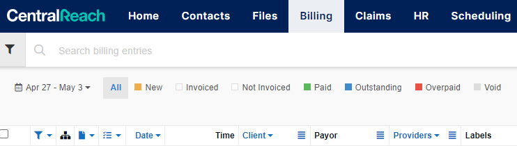 How to: Use the Billing Screen Filters