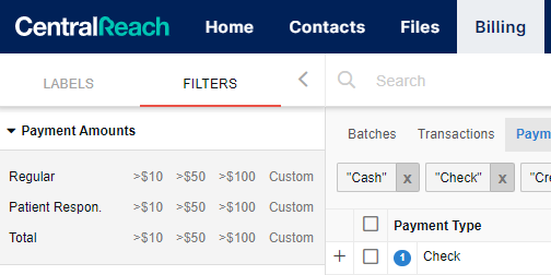 Knowledge: “Payment Amounts” Filters in the Payments Screen